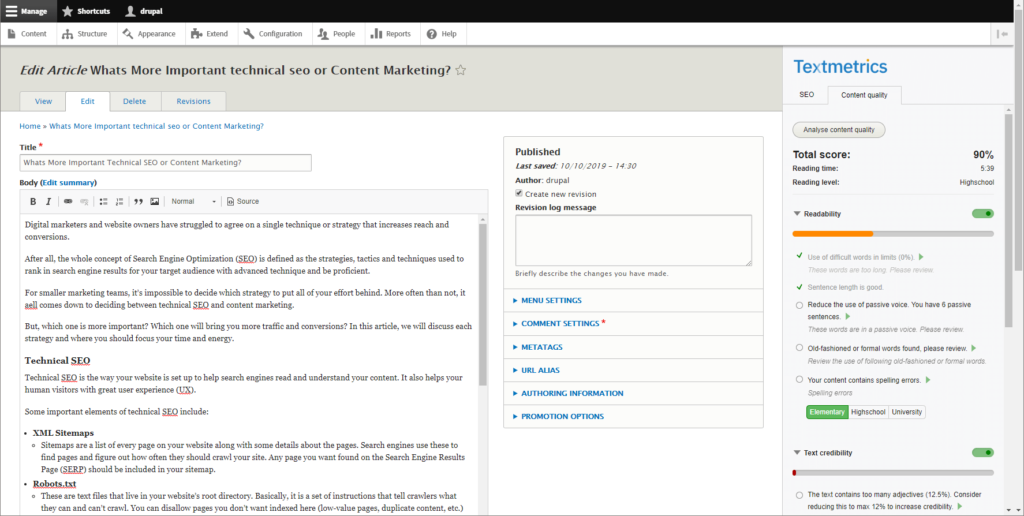 Drupal plugin by Textmetrics: Increase Your Content Impact Today