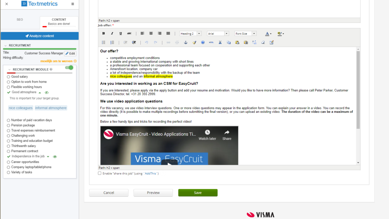 EasyCruit integration by Textmetrics: Increase Your Content Impact Today