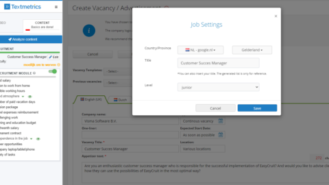 EasyCruit integration by Textmetrics: Increase Your Content Impact Today