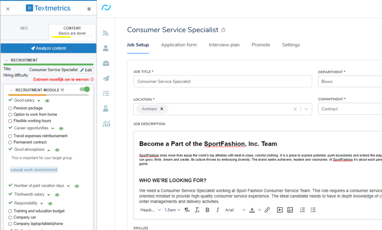 RecruiterFlow integration by Textmetrics: Increase Your Content Impact Today