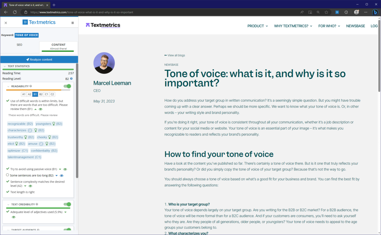Textmetrics for Microsoft Edge | Textmetrics