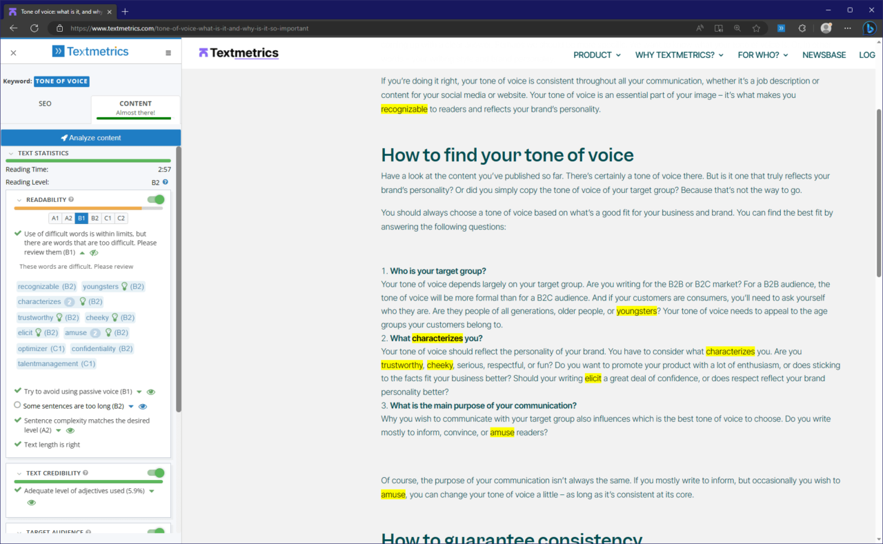 Textmetrics for Microsoft Edge | Textmetrics