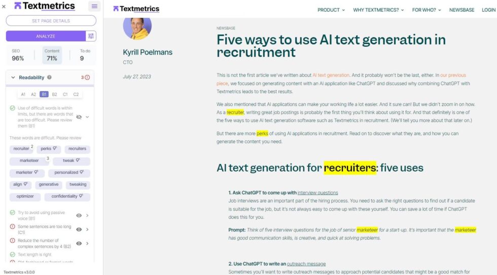 Textmetrics for Microsoft Edge | Textmetrics